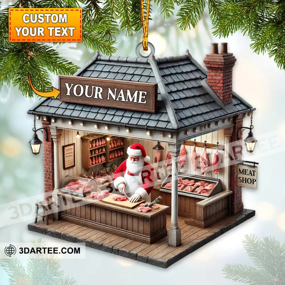Custom Name Butcher Santa Ornament, Butcher Shop Christmas Decoration