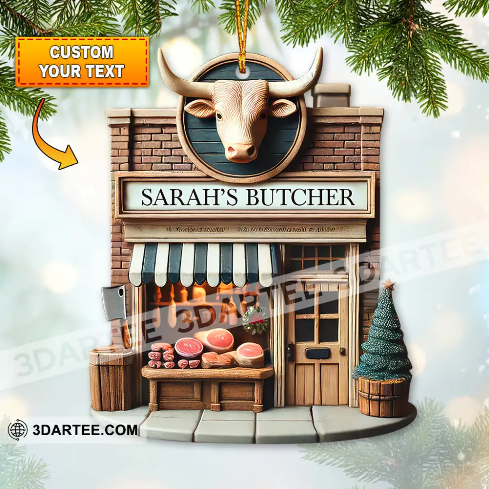 Custom Name Butcher Store Ornament, Butcher Store Christmas Decoration