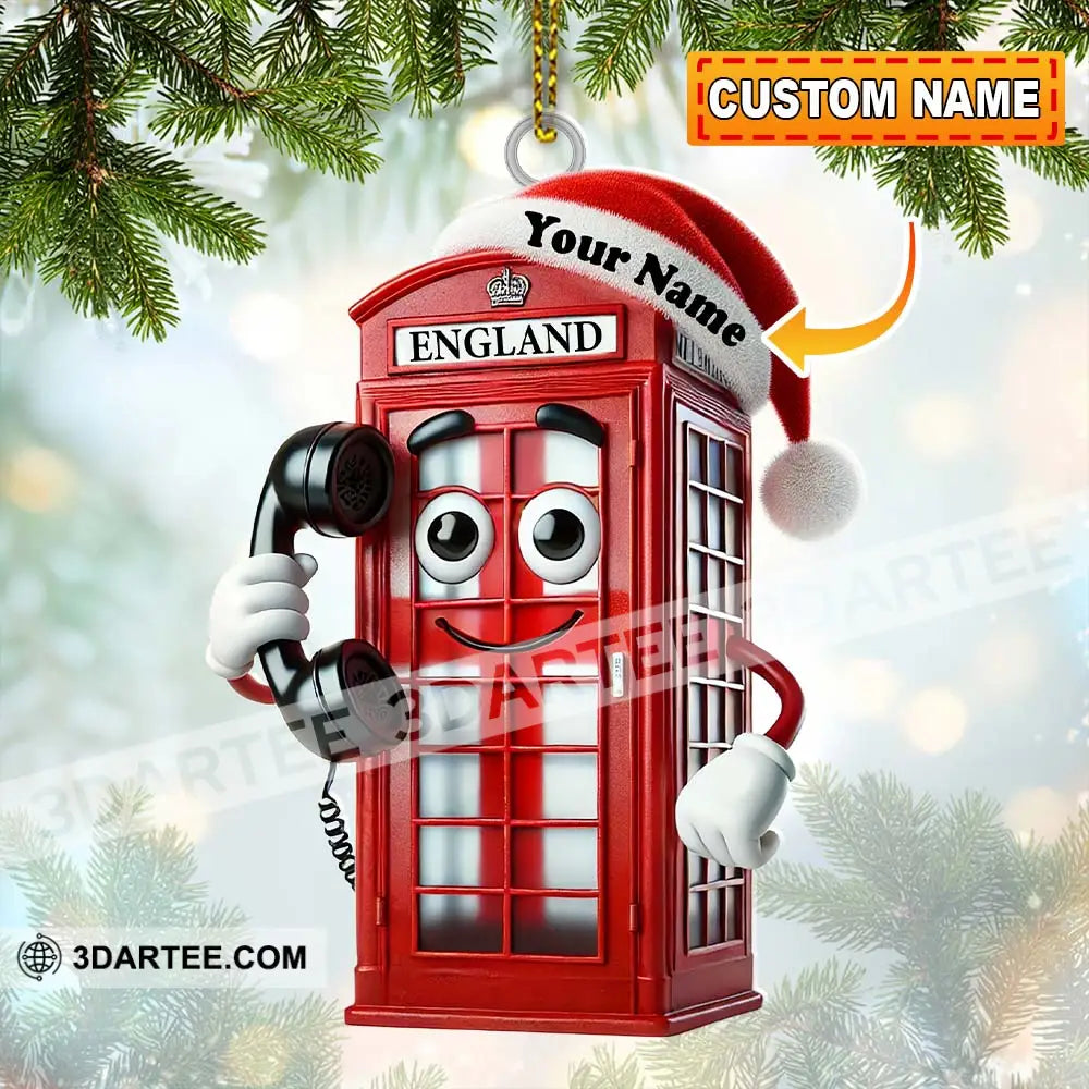 England Red Telephone Box Christmas Ornament, Personalized Ornament